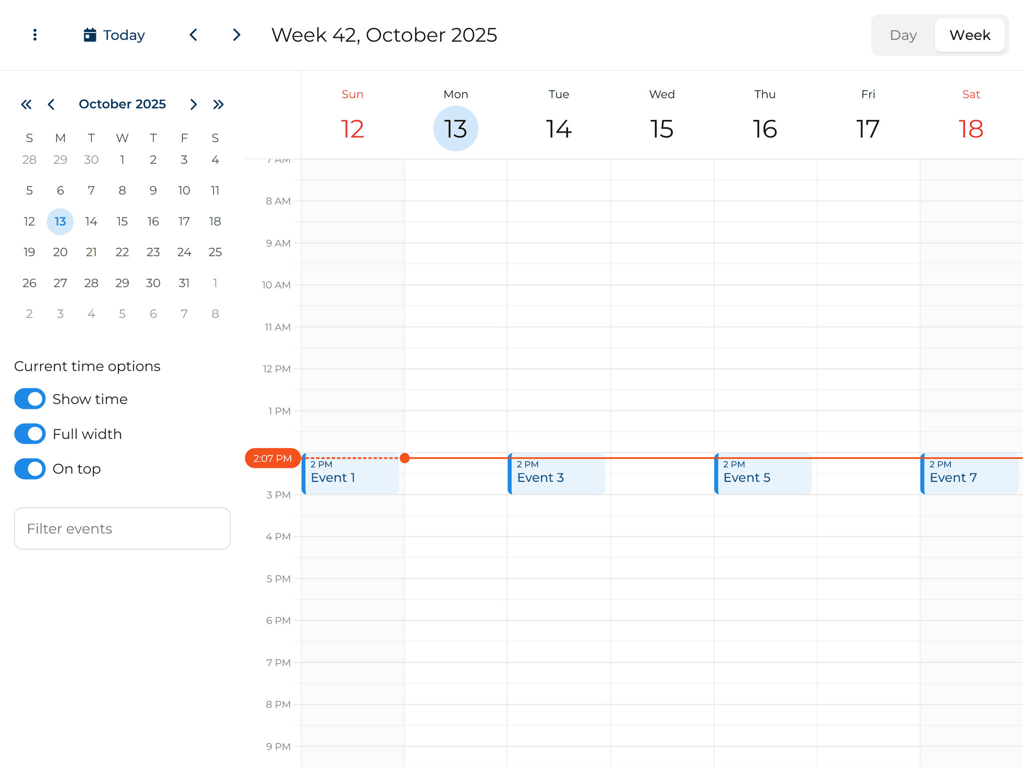 Bryntum Calendar - showCurrentTime options