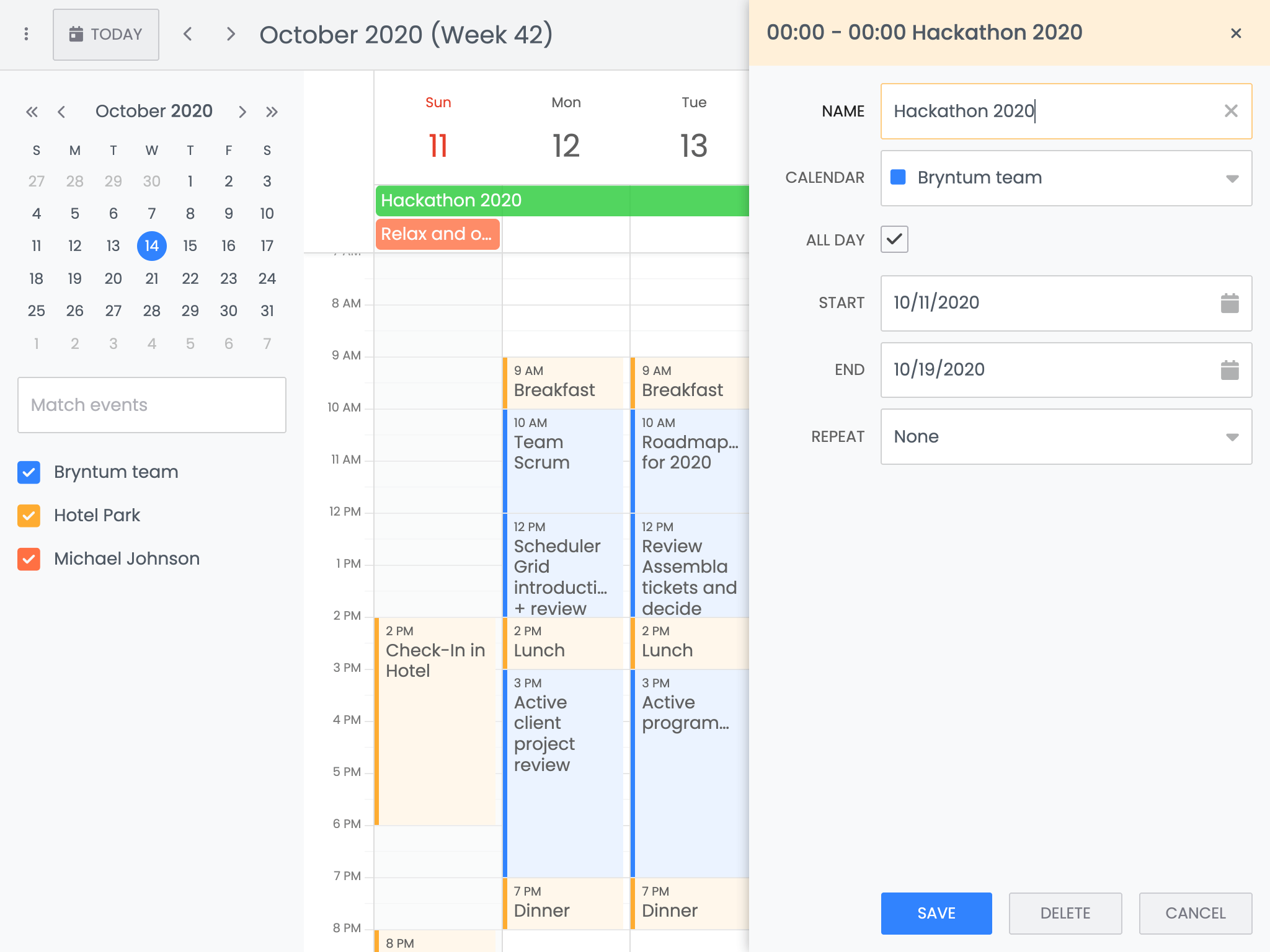 Bryntum Calendar Docked Event Editor 