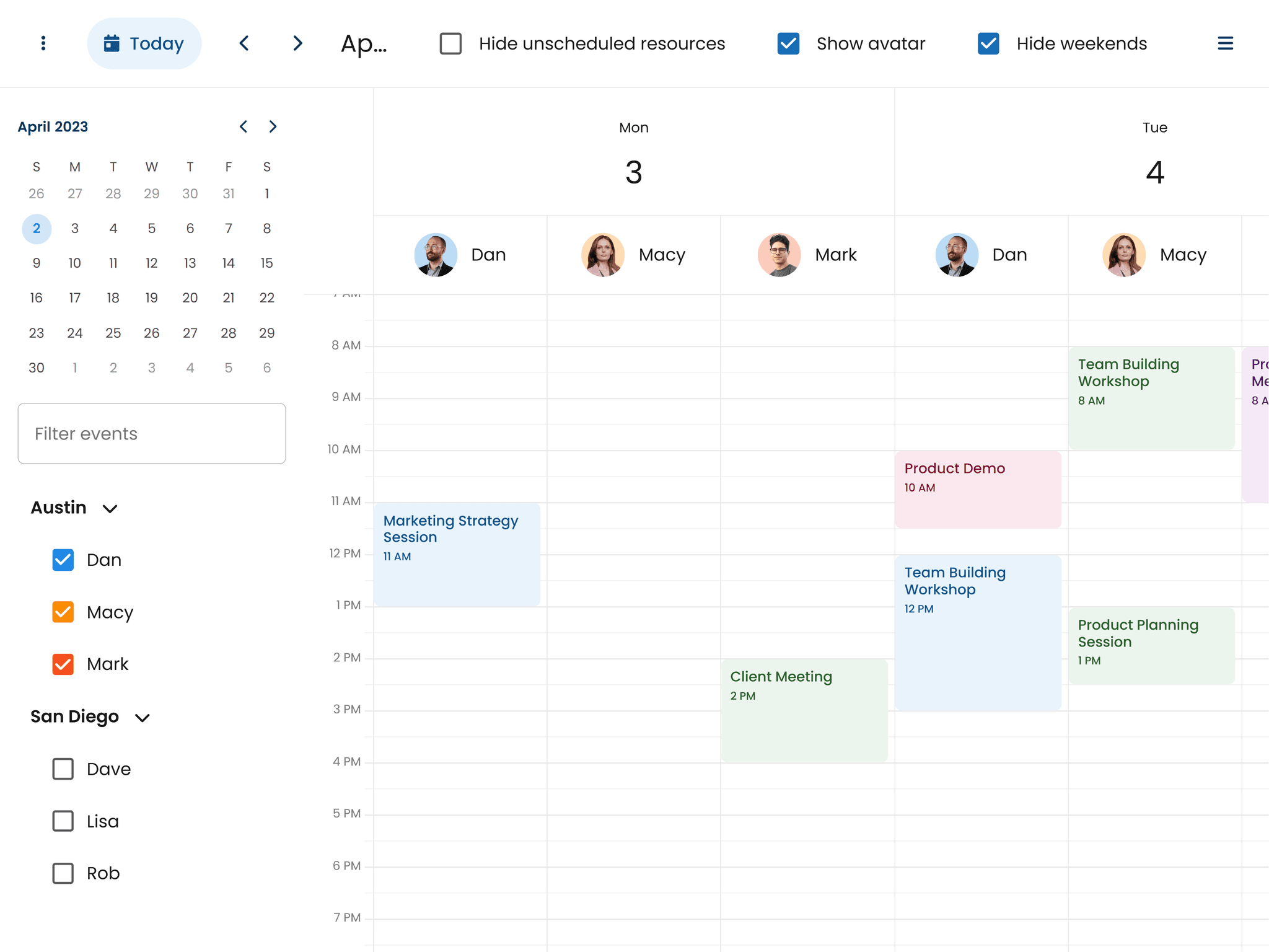 Bryntum Calendar - Resources grouped by date (Angular)