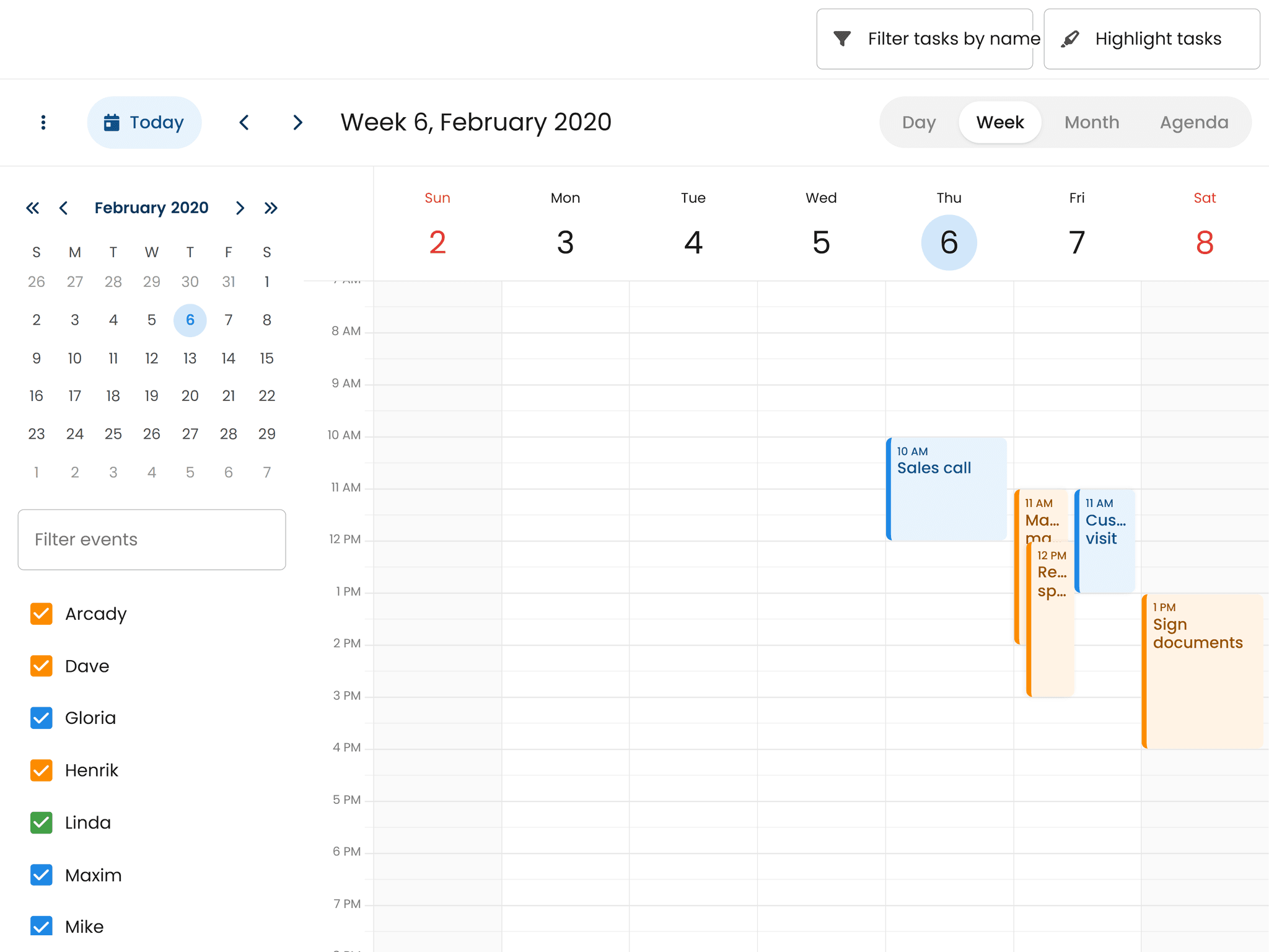 Bryntum Calendar - Event filtering demo (Angular)