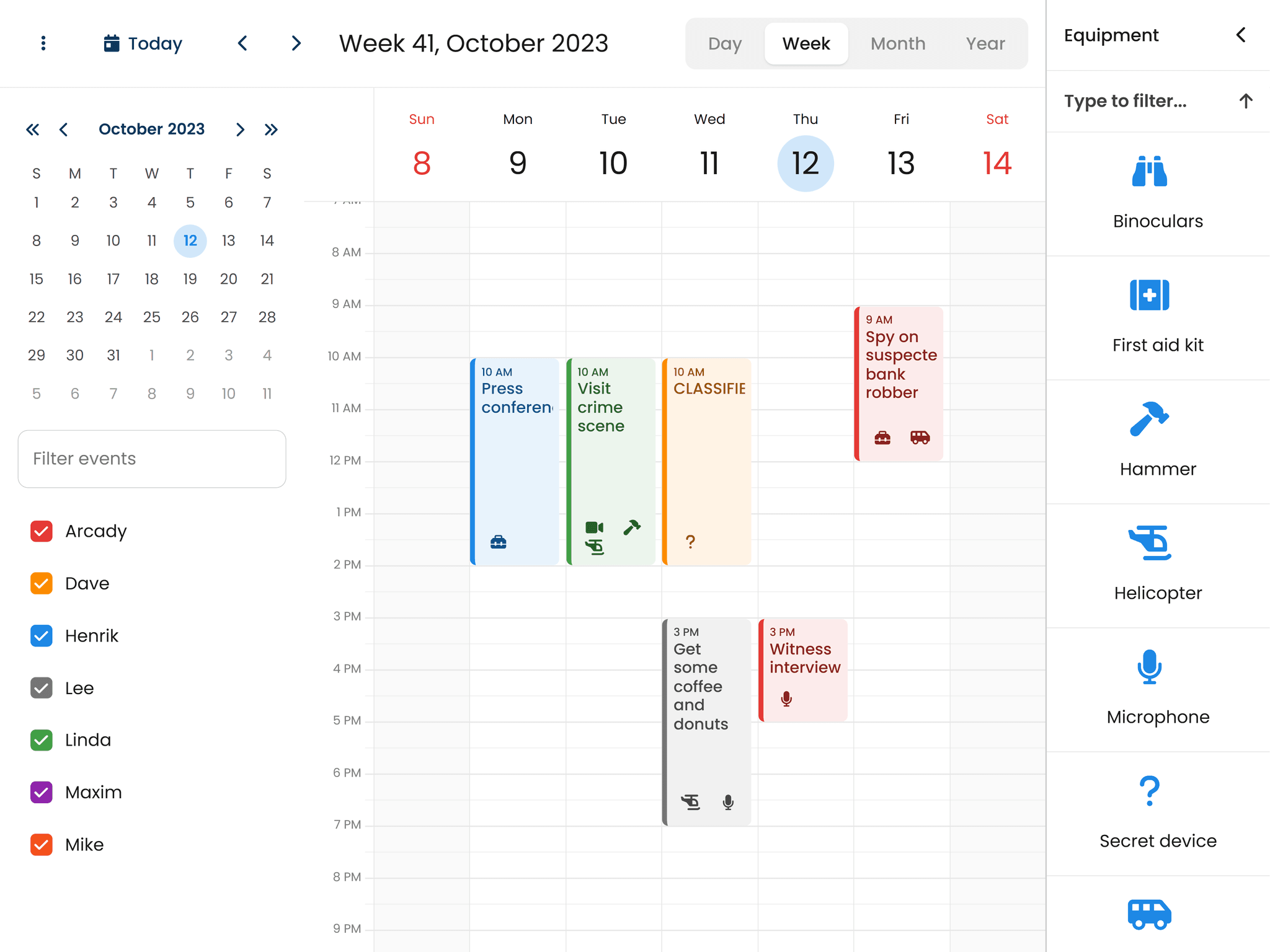 Bryntum Calendar - Drag equipment onto tasks (React + Vite)