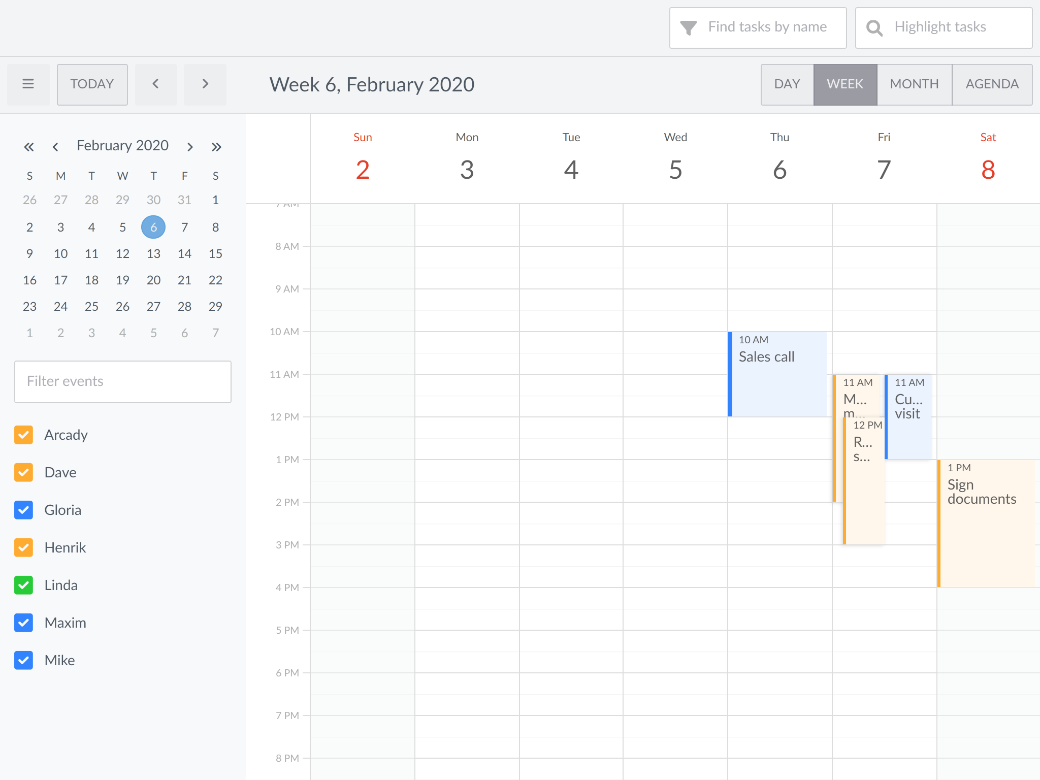 Bryntum Calendar - Event filtering demo (React)