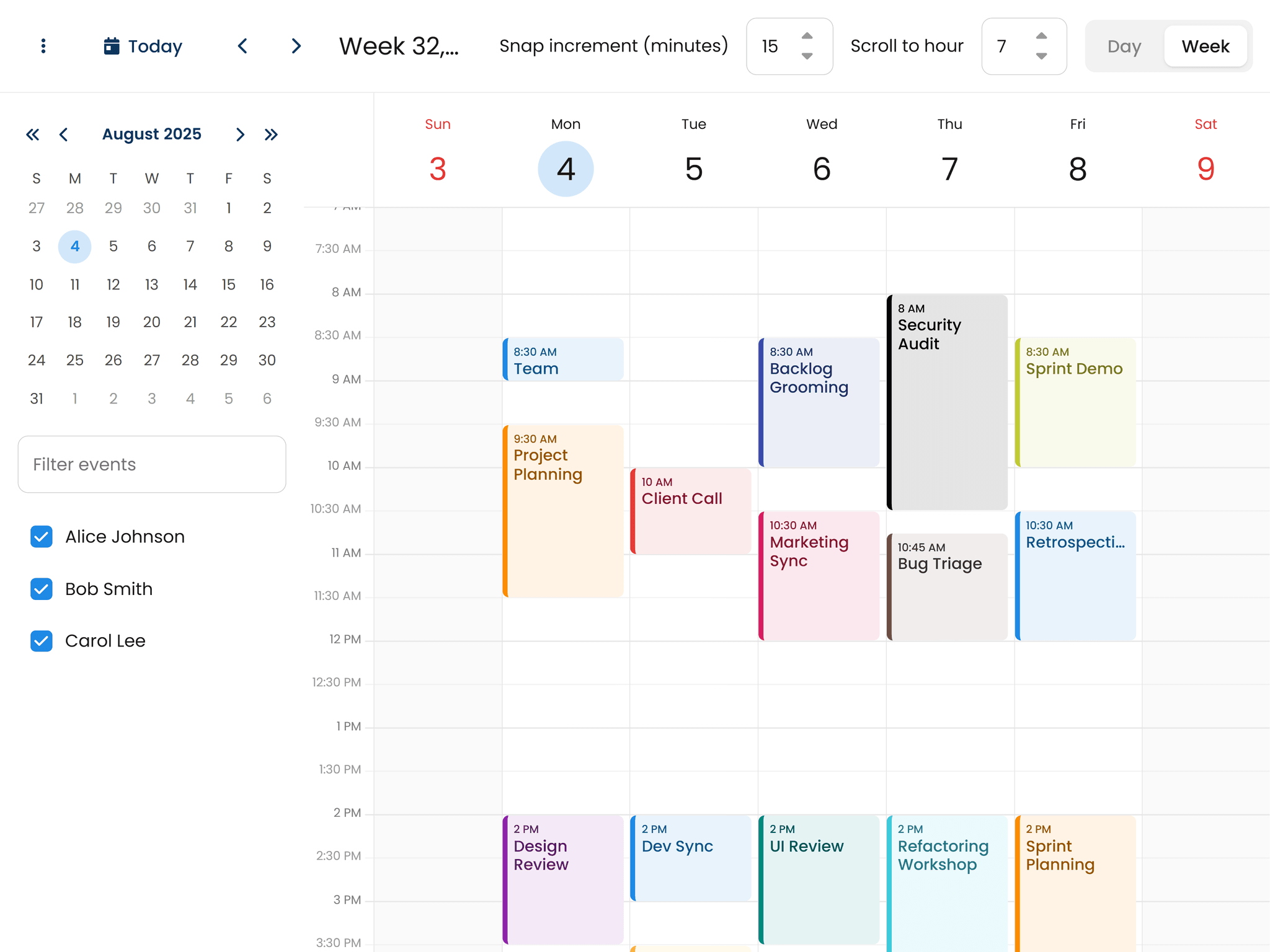 Bryntum Calendar - Configuring visible hours (React)