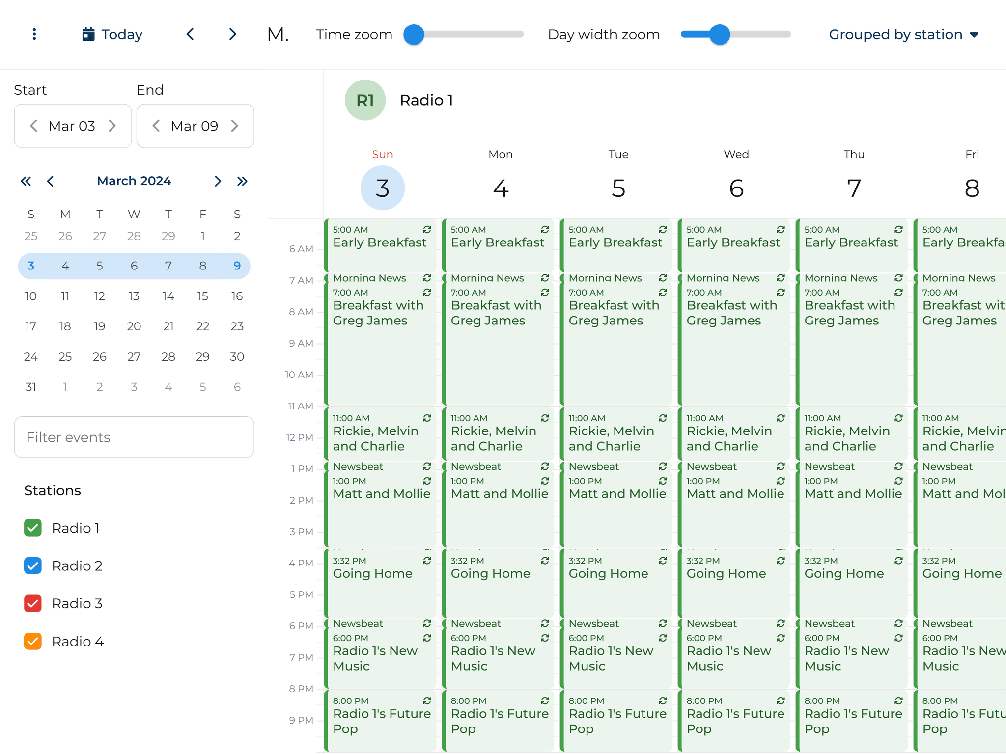 Bryntum Calendar - Radio broadcast scheduling demo
