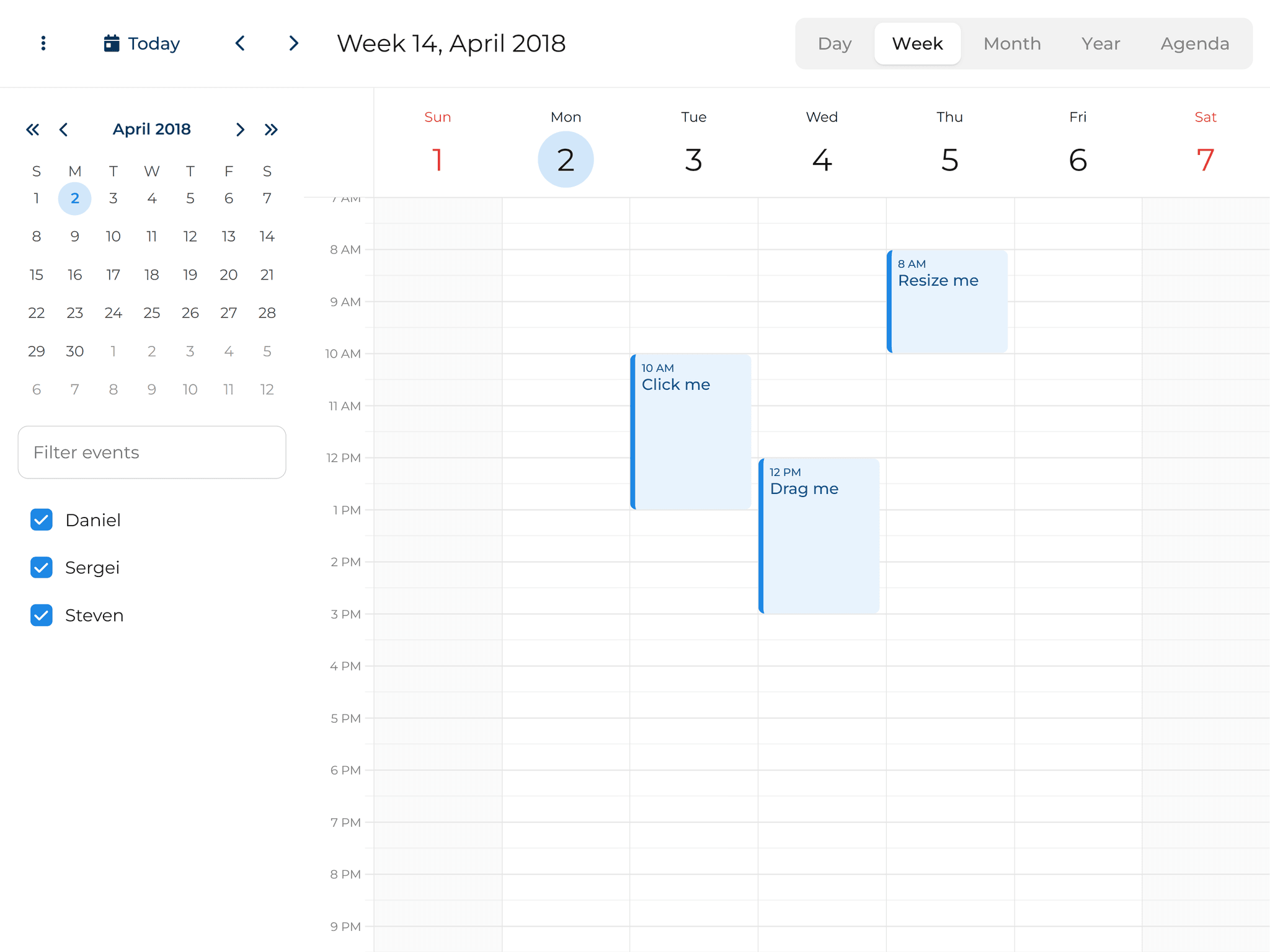Bryntum Calendar - Web Components demo