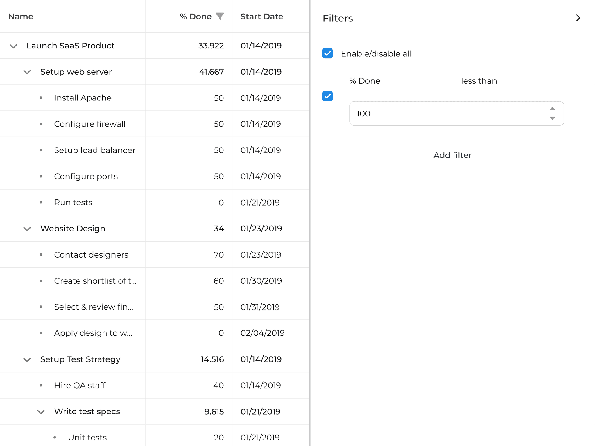 Bryntum Gantt - Advanced filtering demo