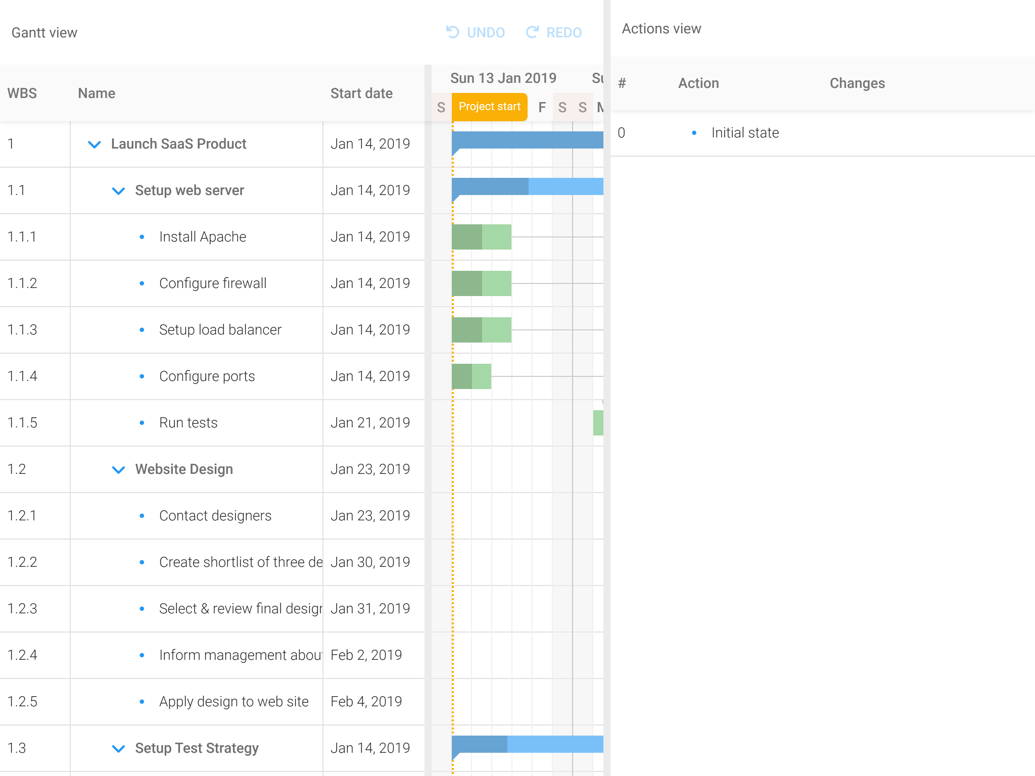 Bryntum Gantt - Undo/Redo demo (Angular)