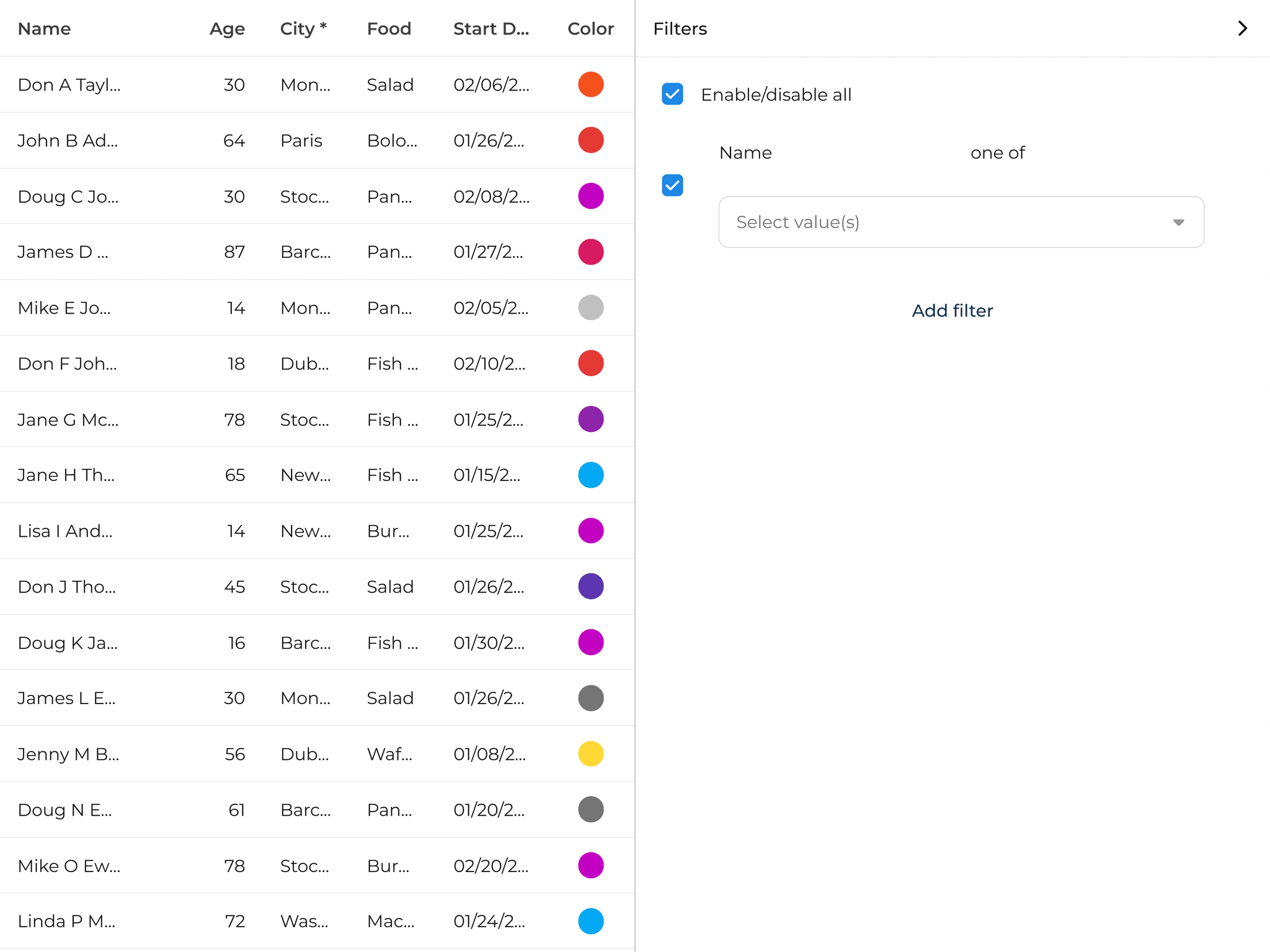 Bryntum Grid - FieldFilterPickerGroup demo
