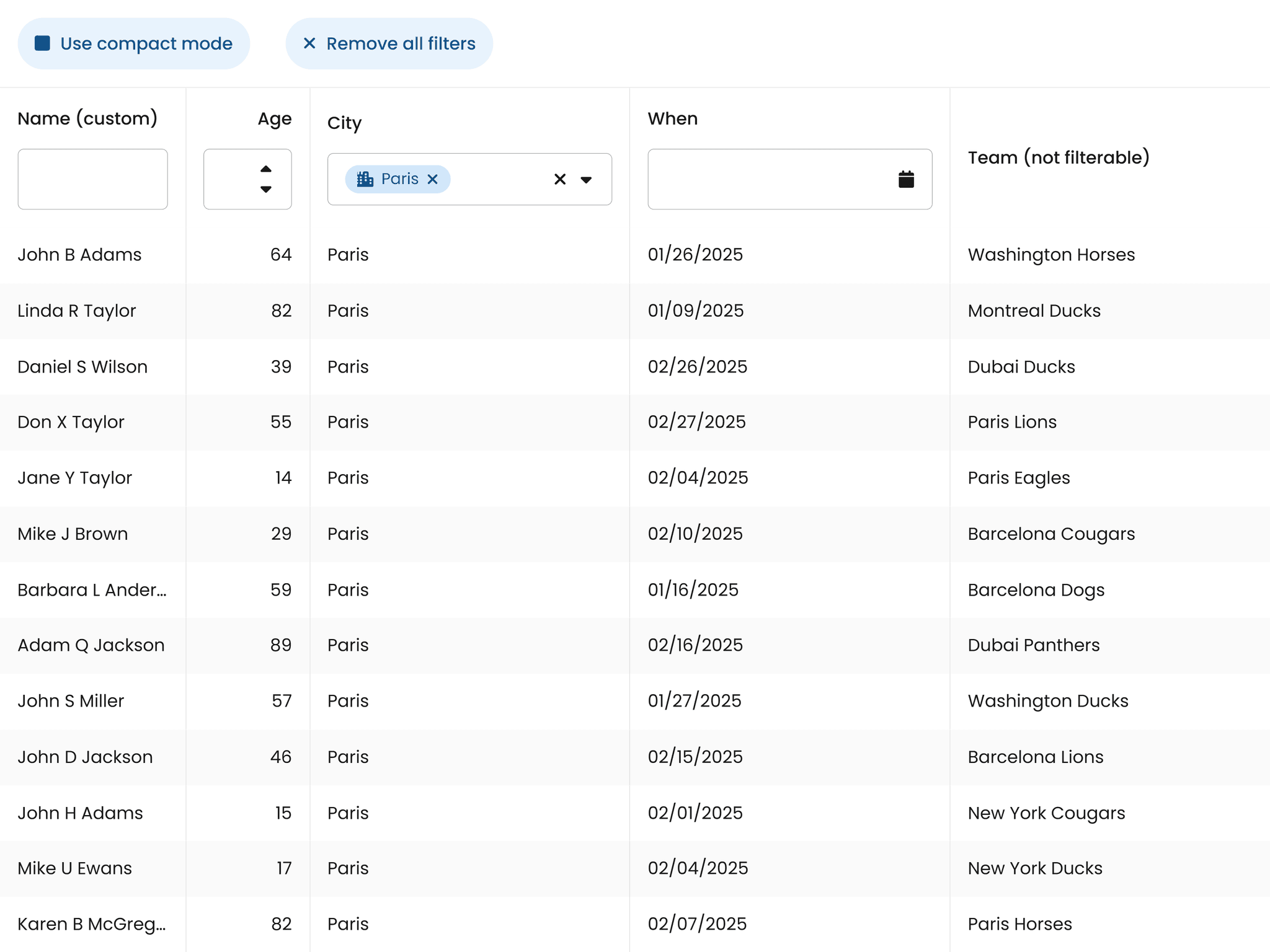 Bryntum Grid - Filter bar demo (Angular)