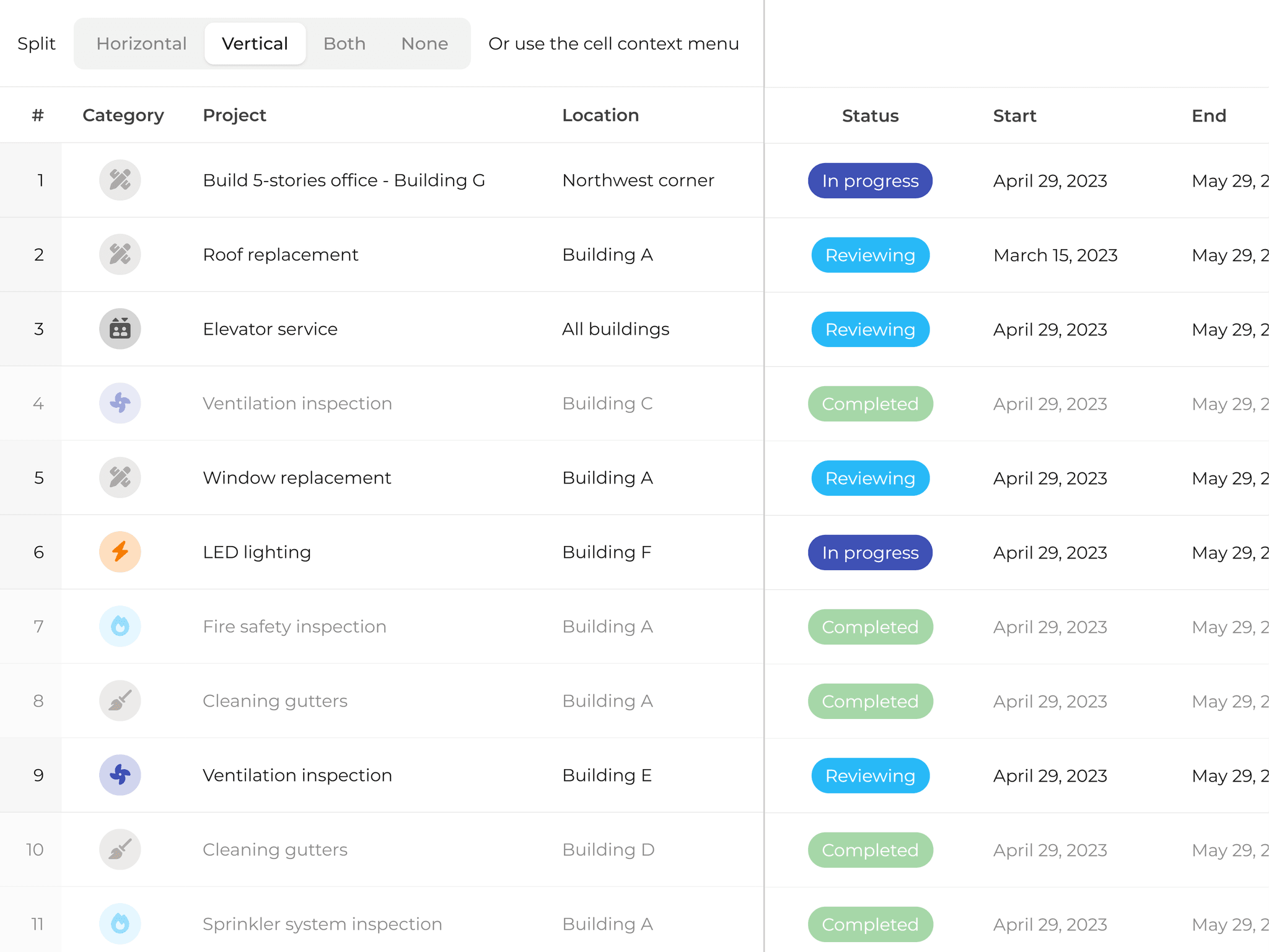 Bryntum Grid - Splitting demo