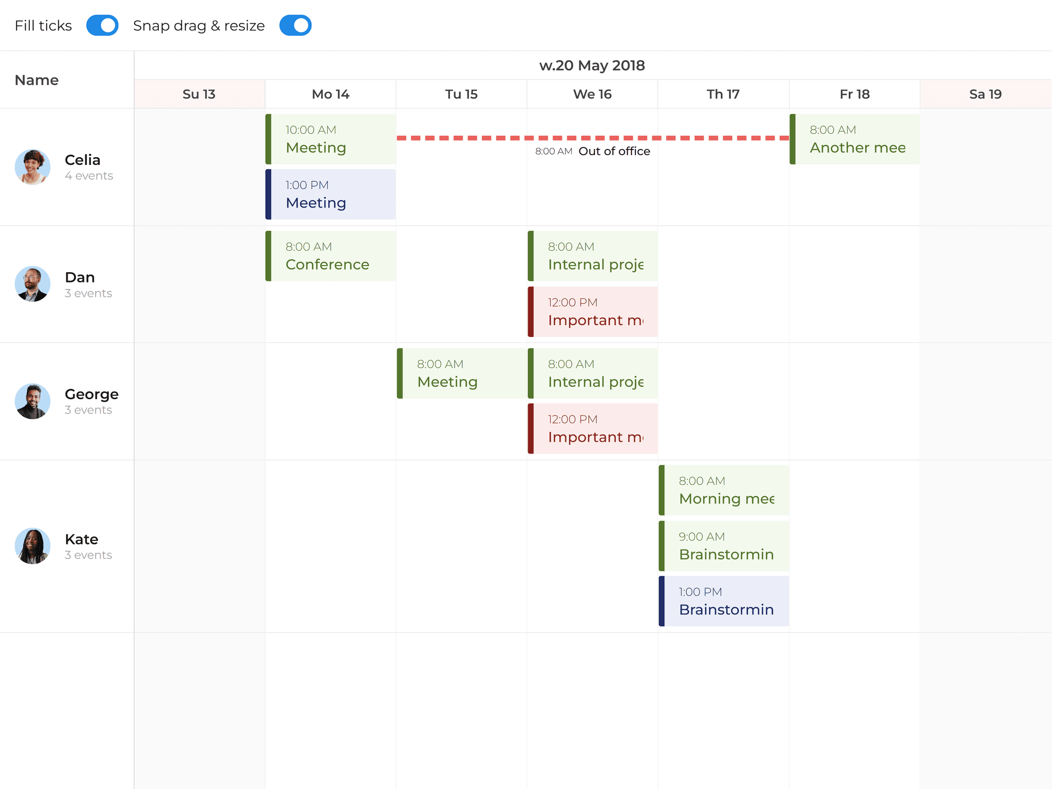 Bryntum Scheduler - Fill ticks demo