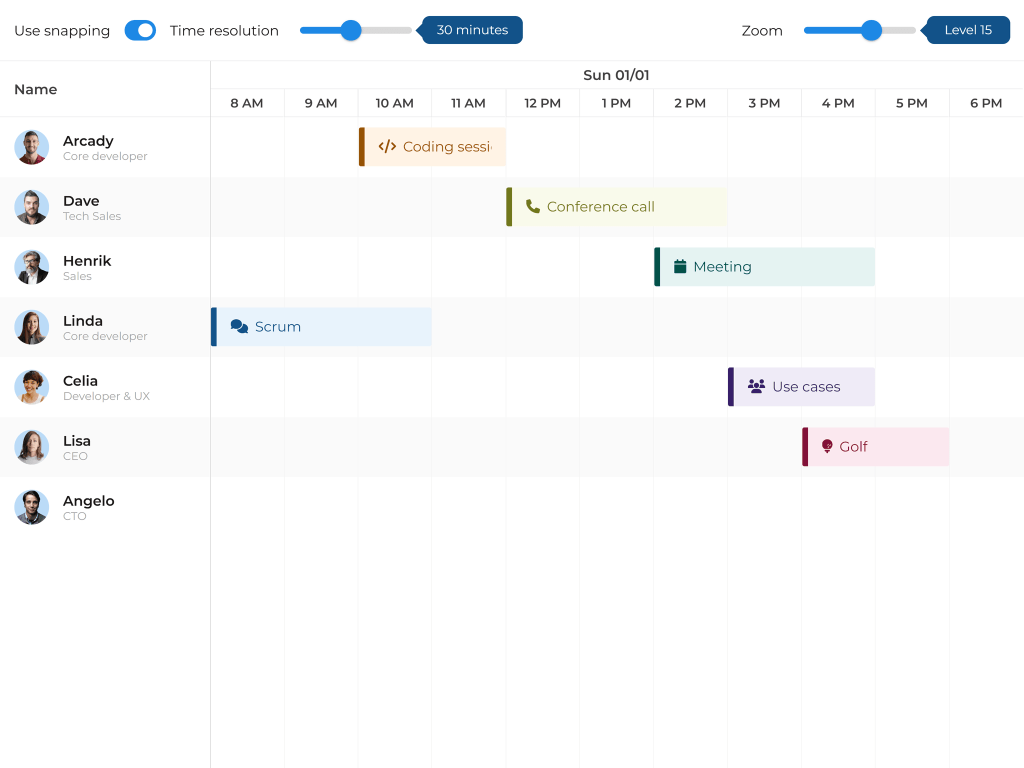 Bryntum Scheduler - Time resolution demo