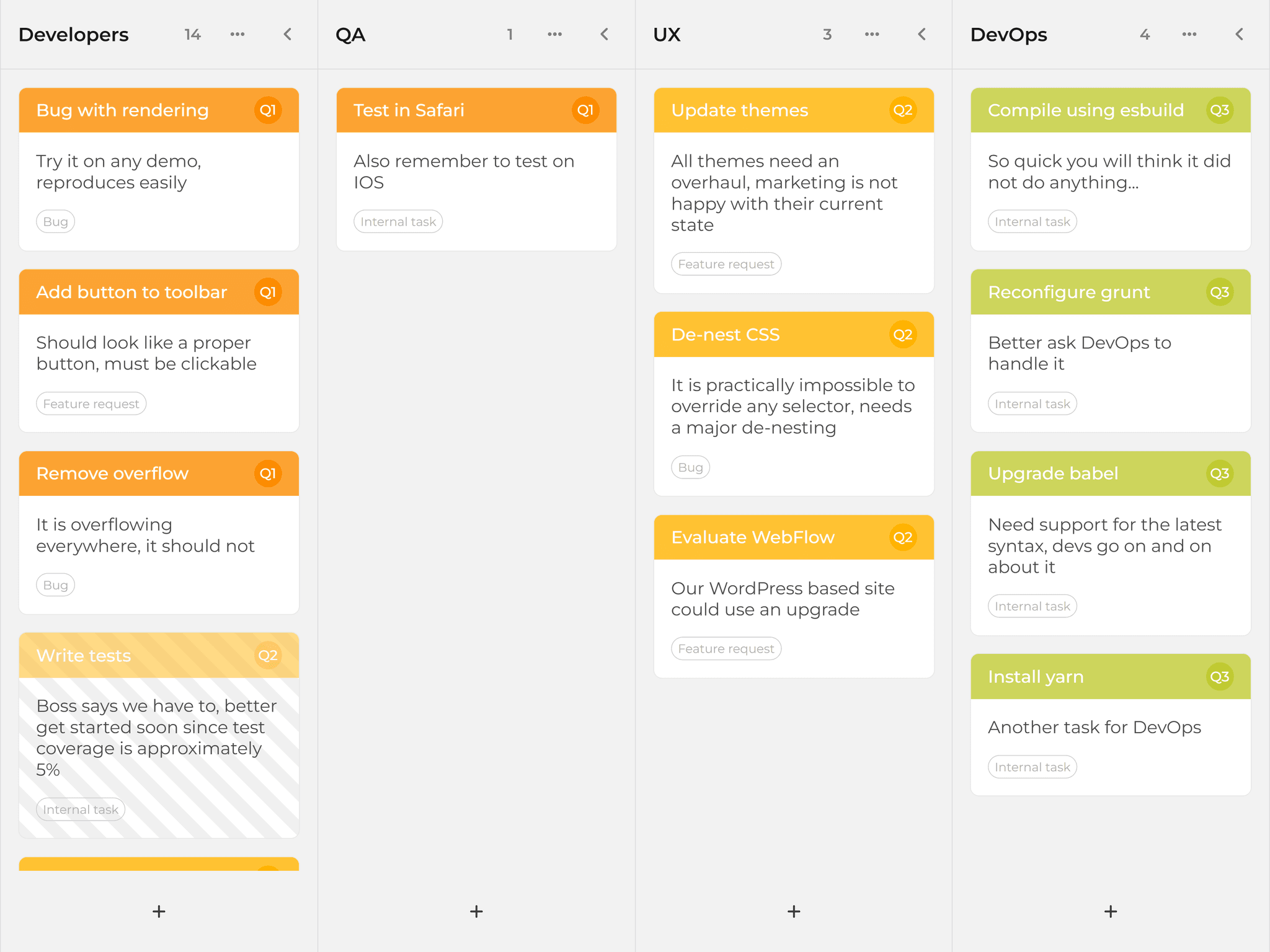 Bryntum TaskBoard - Customized column header menu demo