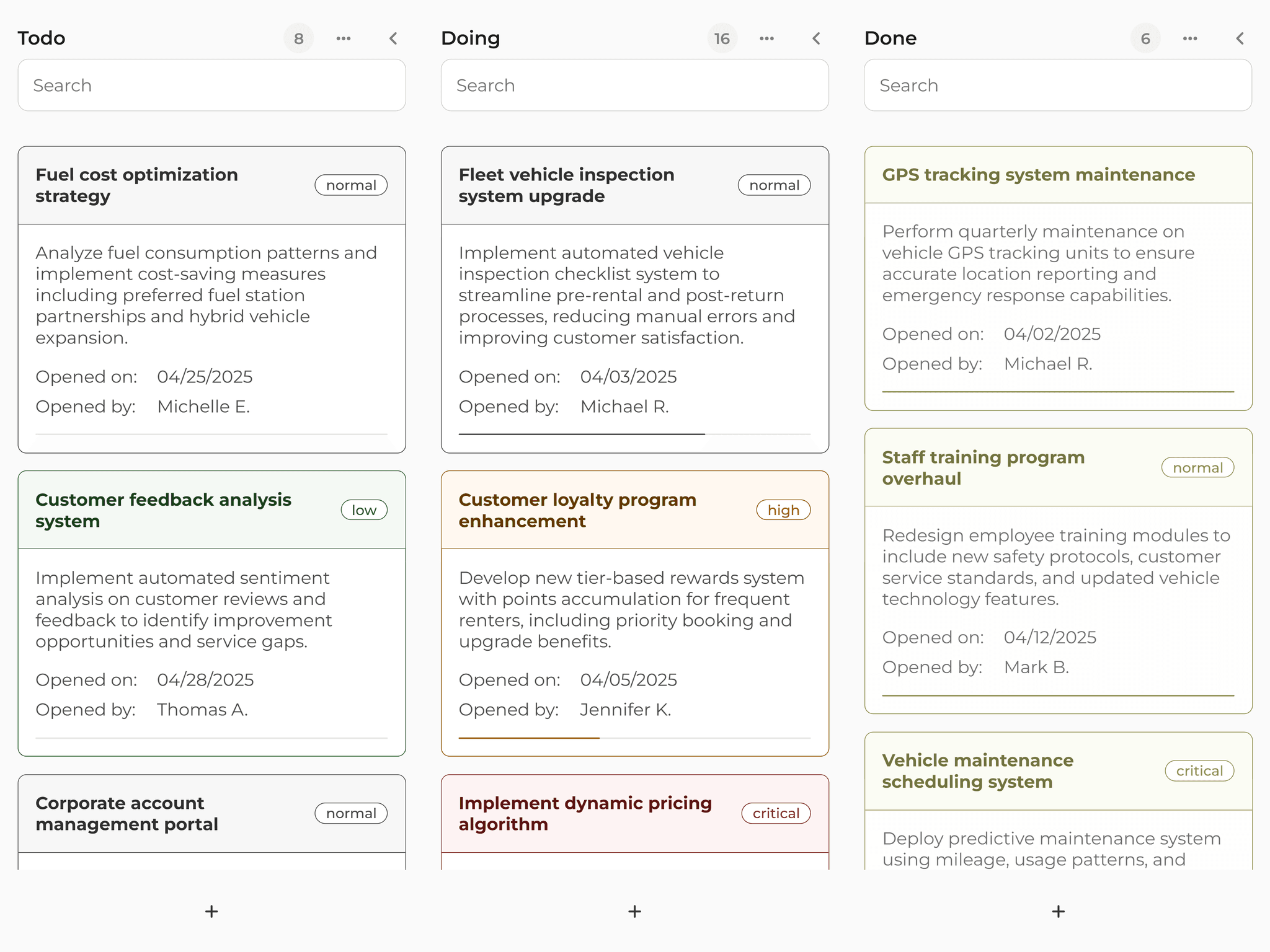 Bryntum TaskBoard - Simple column search demo