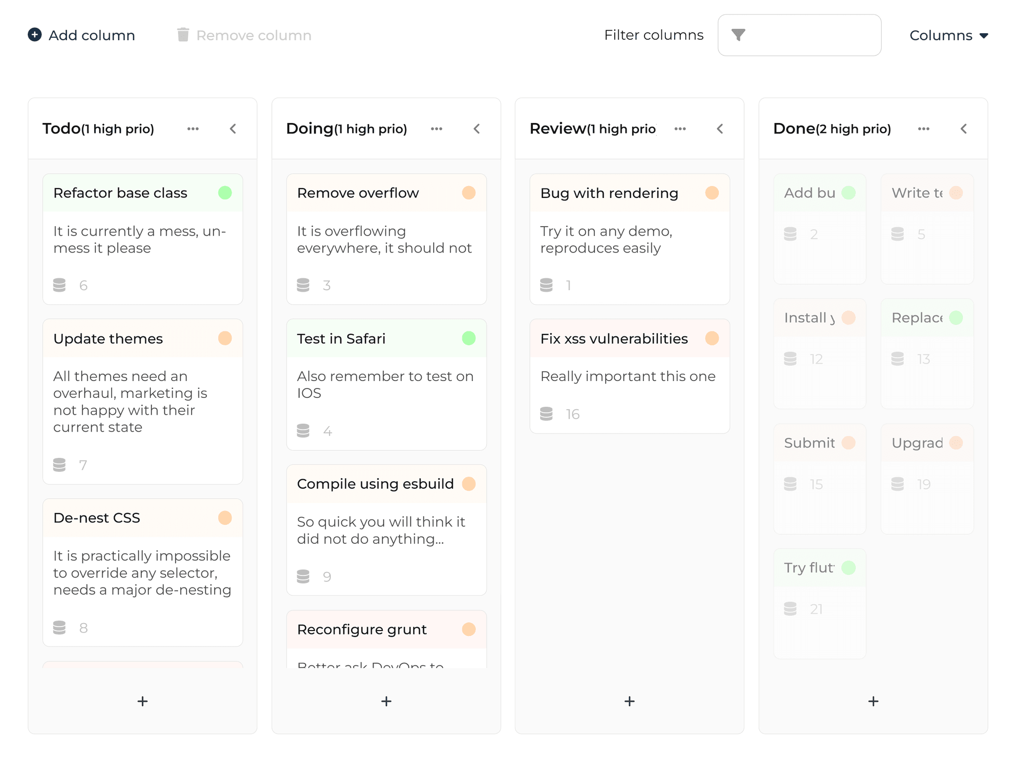 Bryntum TaskBoard - Columns demo