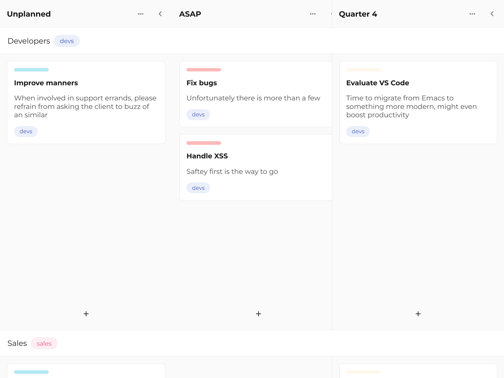 Bryntum TaskBoard - Locked column demo