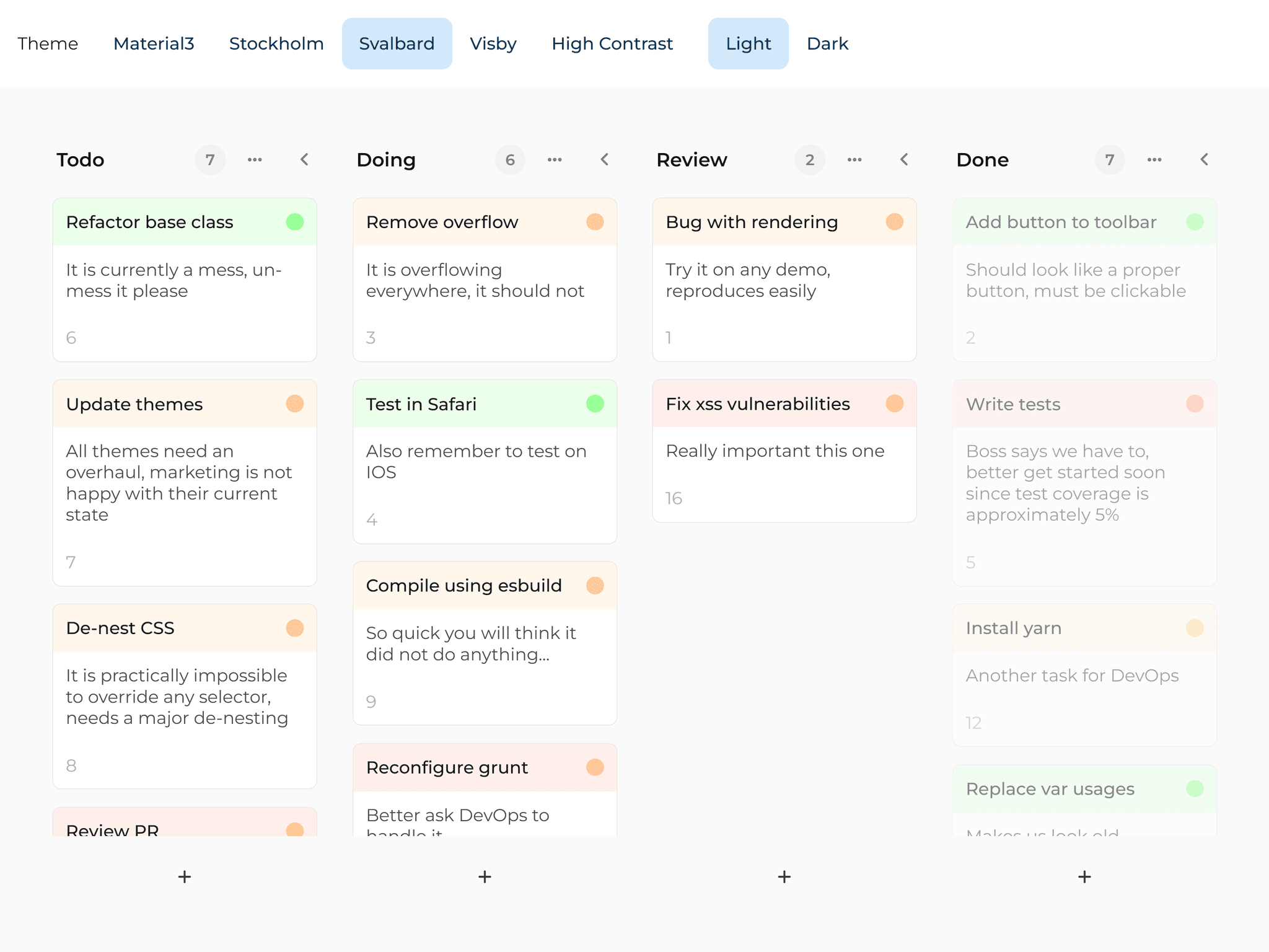 Bryntum TaskBoard - Themes demo