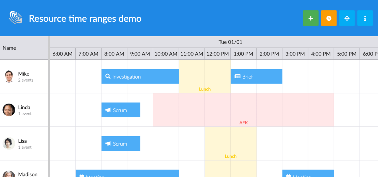 resourcetimeranges – Bryntum