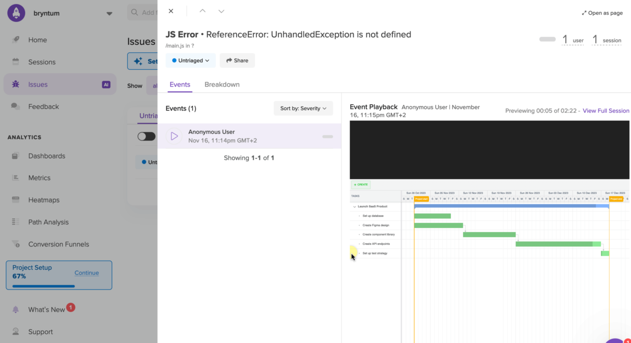 Comparison of Sentry vs. LogRocket for error logging using a Bryntum ...