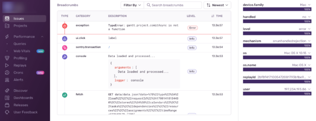 Comparison Of Sentry Vs Logrocket For Error Logging Using A Bryntum 8249