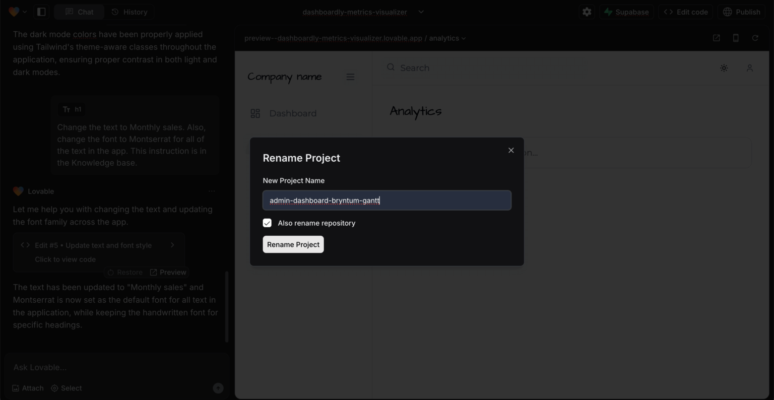 Creating an admin dashboard app with Lovable and Bryntum Gantt - Bryntum