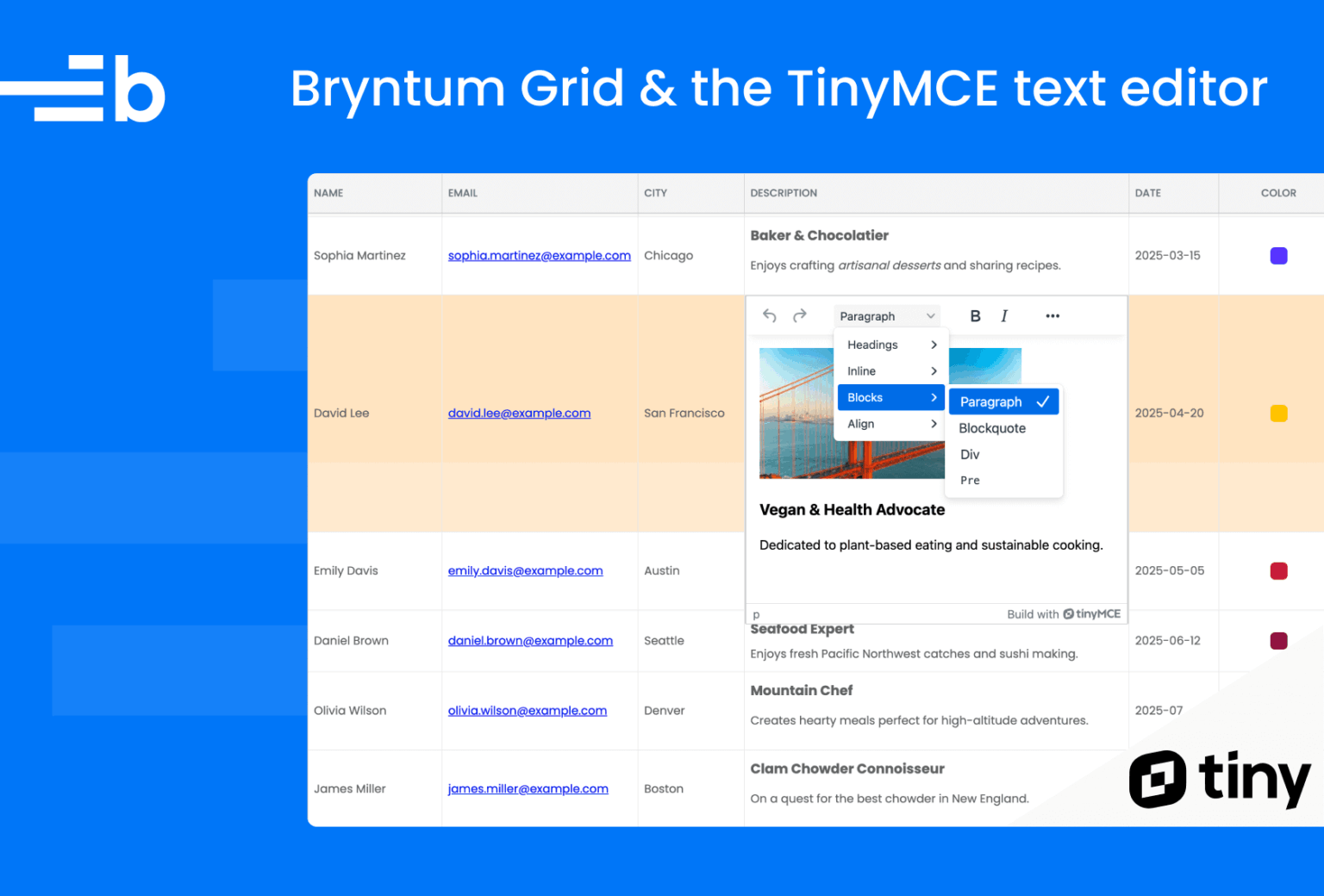 Using the TinyMCE rich text editor in Bryntum Grid - Bryntum