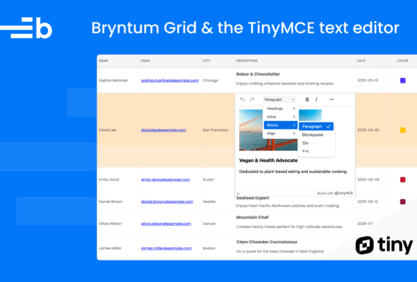 Using the TinyMCE rich text editor in Bryntum Grid - Bryntum