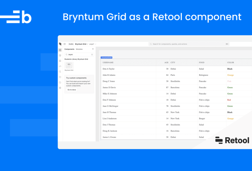 How to use Bryntum Grid as a Retool custom component - Bryntum