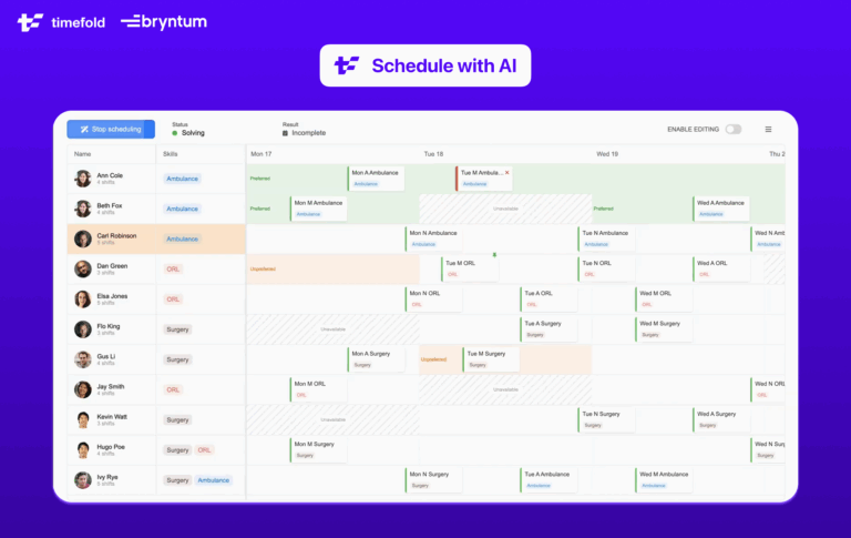 Timefold x Bryntum: Optimized schedules, interactive visuals - Bryntum