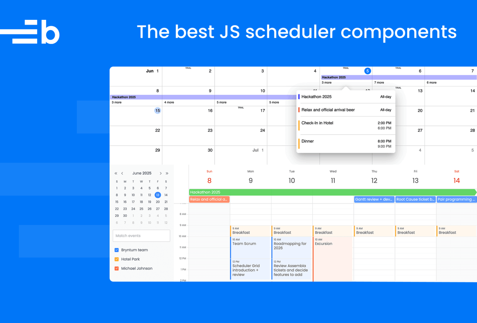 The best JavaScript calendar components - Bryntum